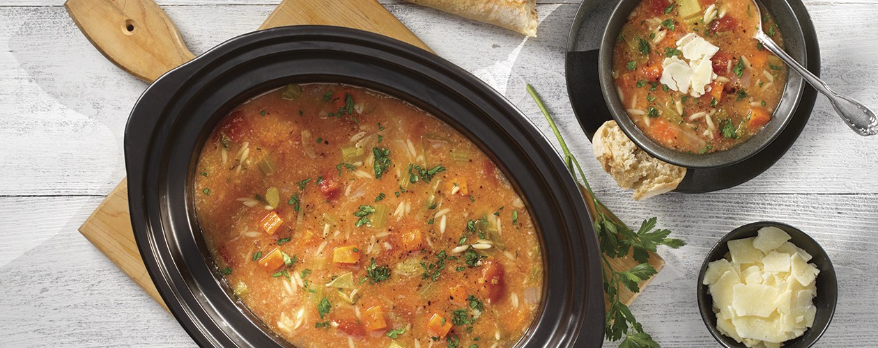 Soupe-repas aux légumes et orzo à la mijoteuse - marchestradition